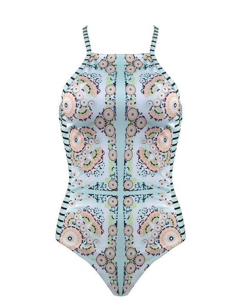 Will You Love My Geometric Printed Lace up Back One-piece Swimsuit ...